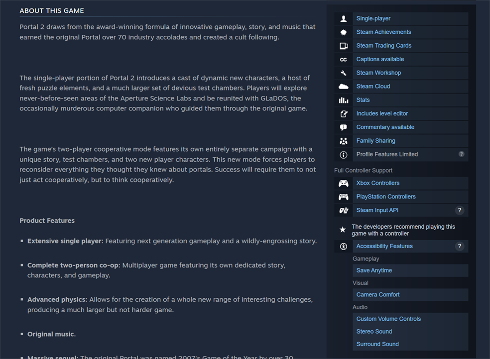 Steam to Display Game Accessibility Features on Store Pages by End of Year