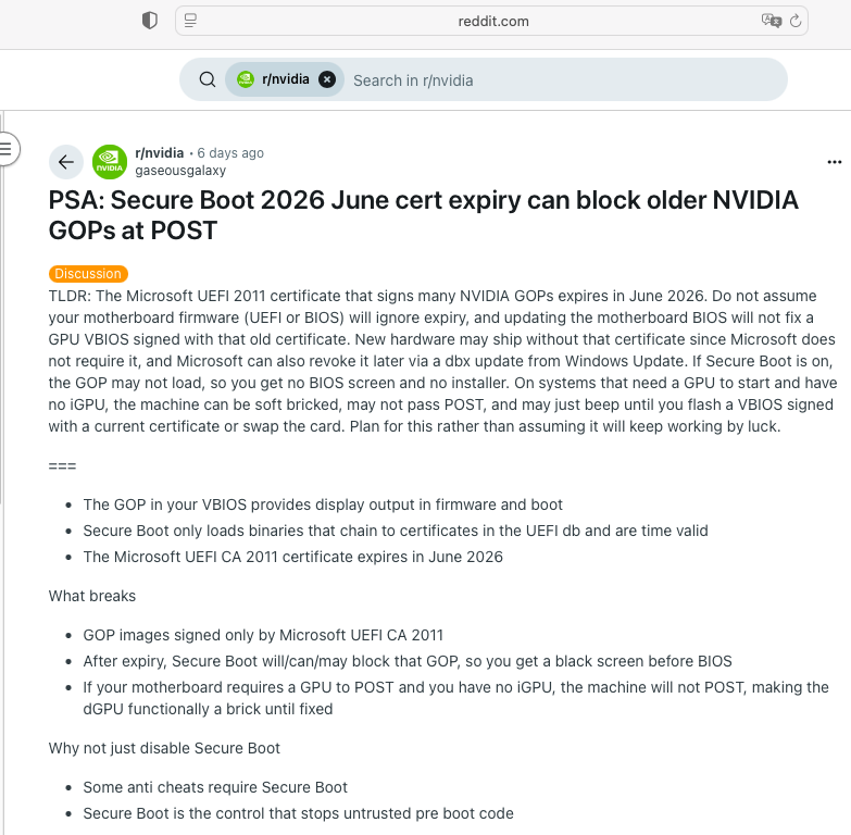 Older NVIDIA GPUs Face Secure Boot Black Screen in BIOS/UEFI by June 2026